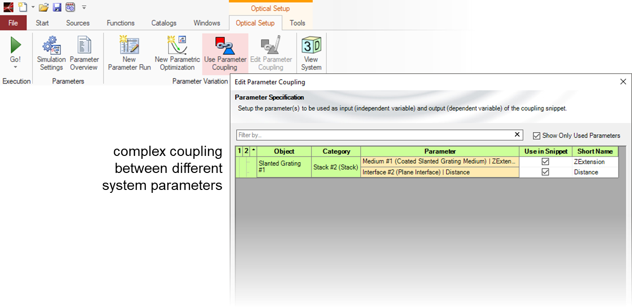 Coupling Of Parameters In Virtuallab Fusion Lighttrans